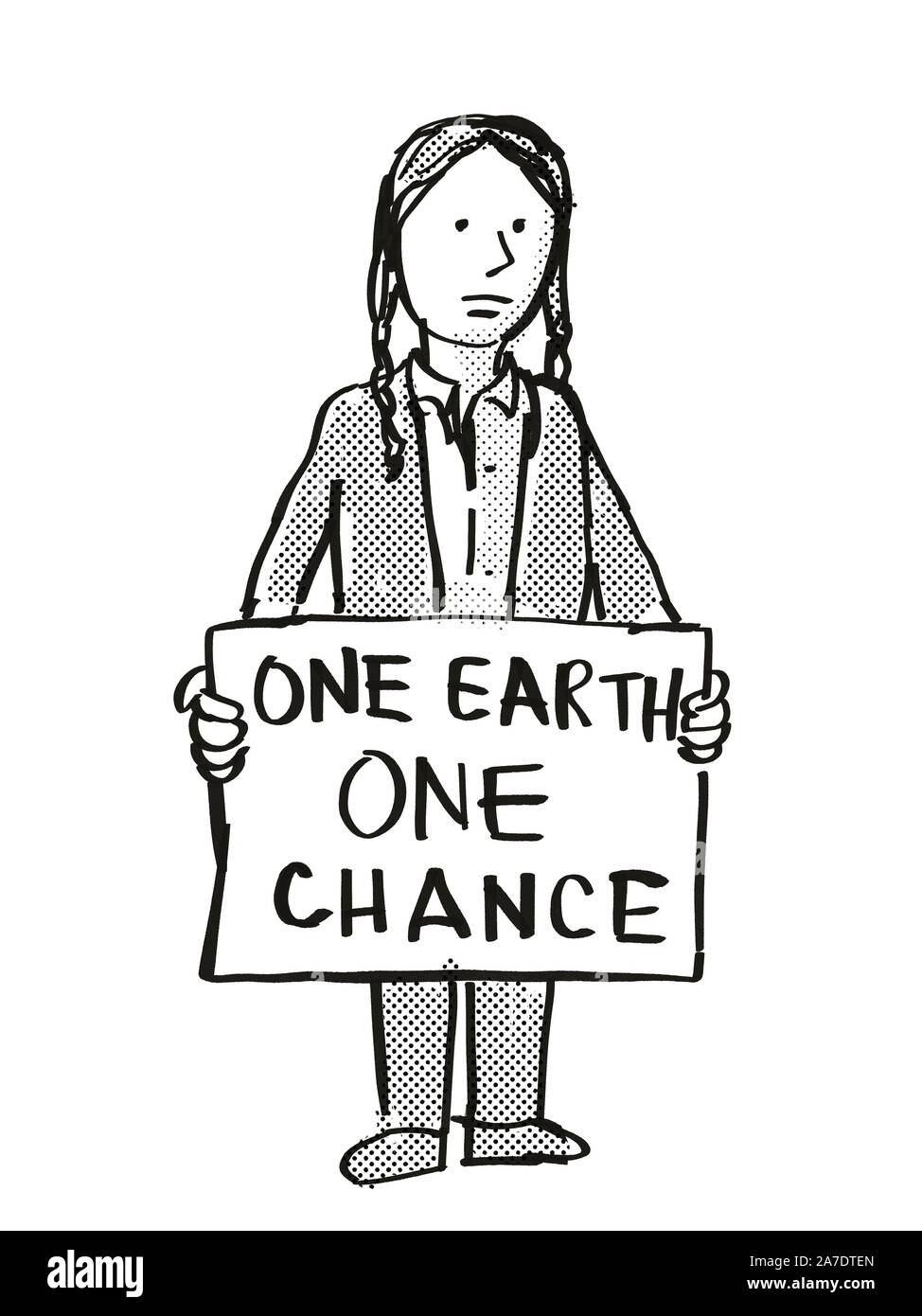 Cartoon style illustration of a young student or child with placard ...