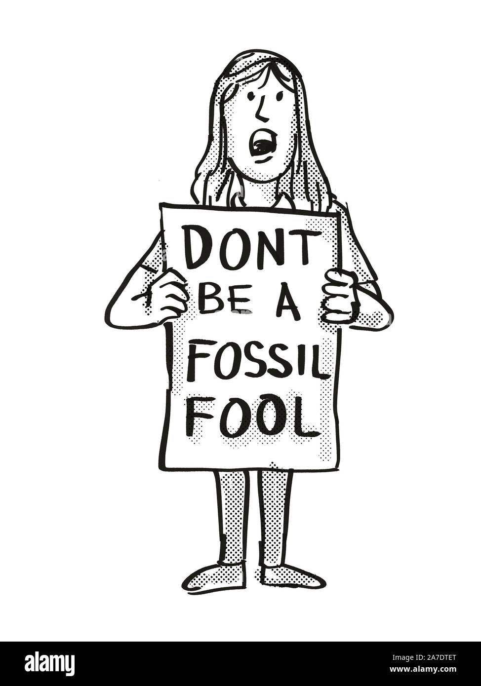 Cartoon style illustration of a young student or child with placard ...