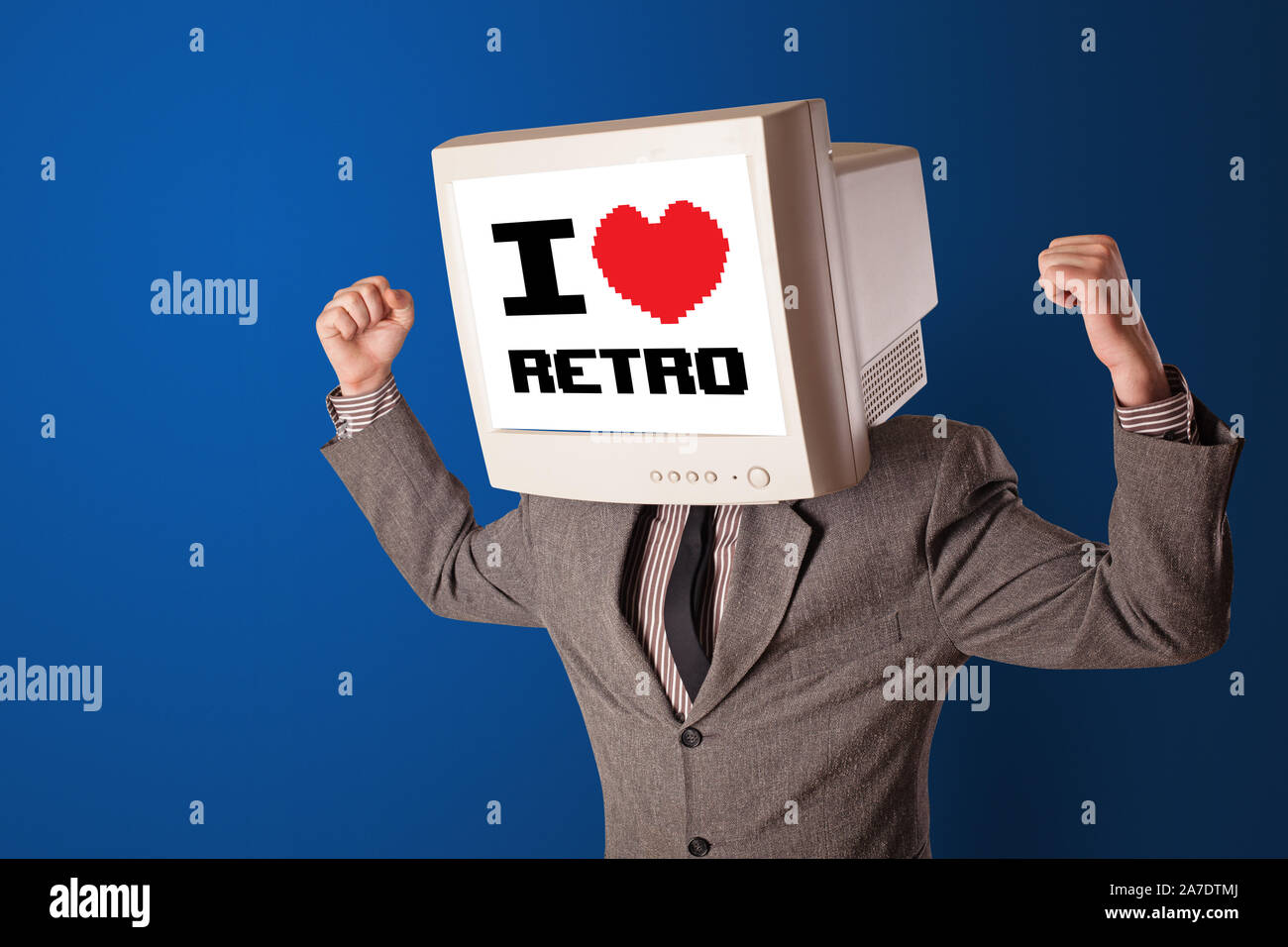 Young person with monitor head, old school 8-BIT concept Stock Photo ...