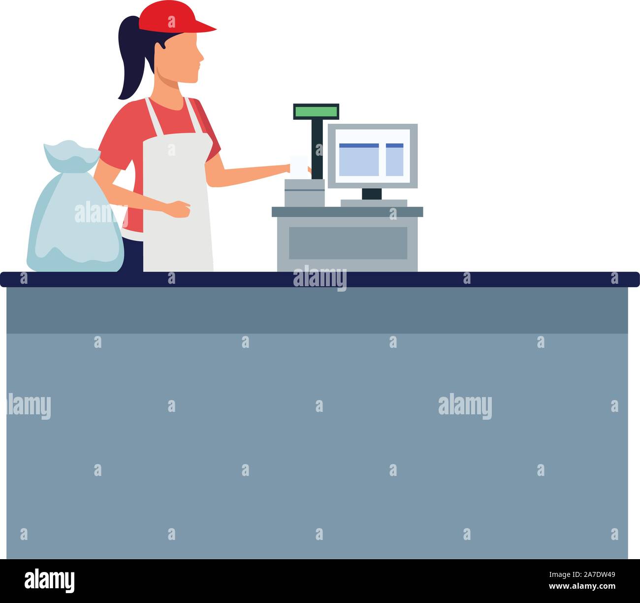 woman cashier in the cash icon, flat design Stock Vector Image & Art ...