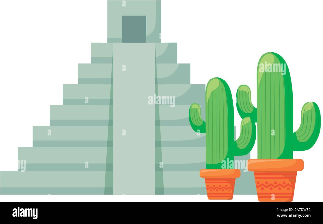 cactus in pot plant with pyramid mexican vector illustration design ...