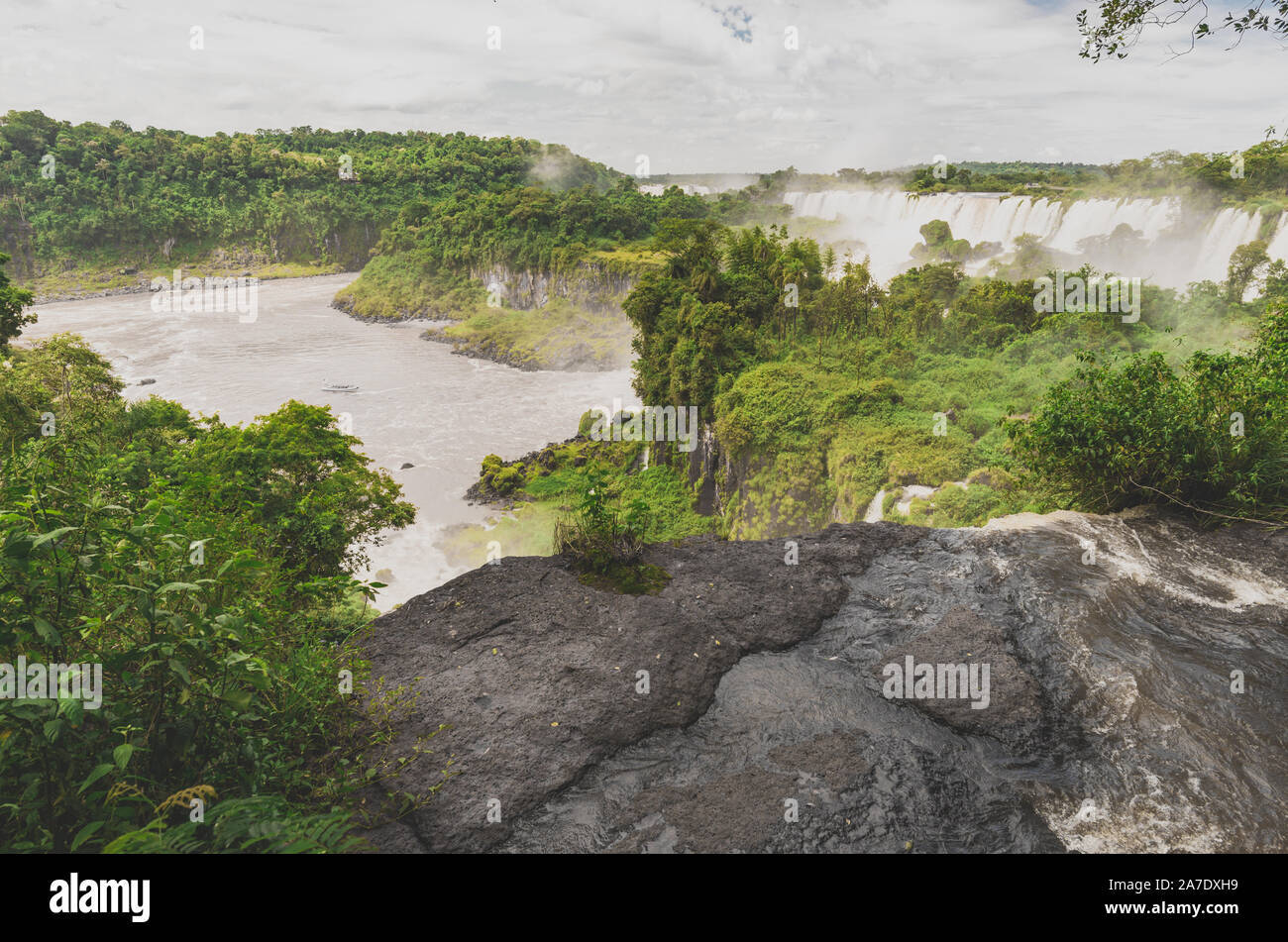 Wide angle landscape of Iguazu falls waterfalls. Photo from Argentinian ...