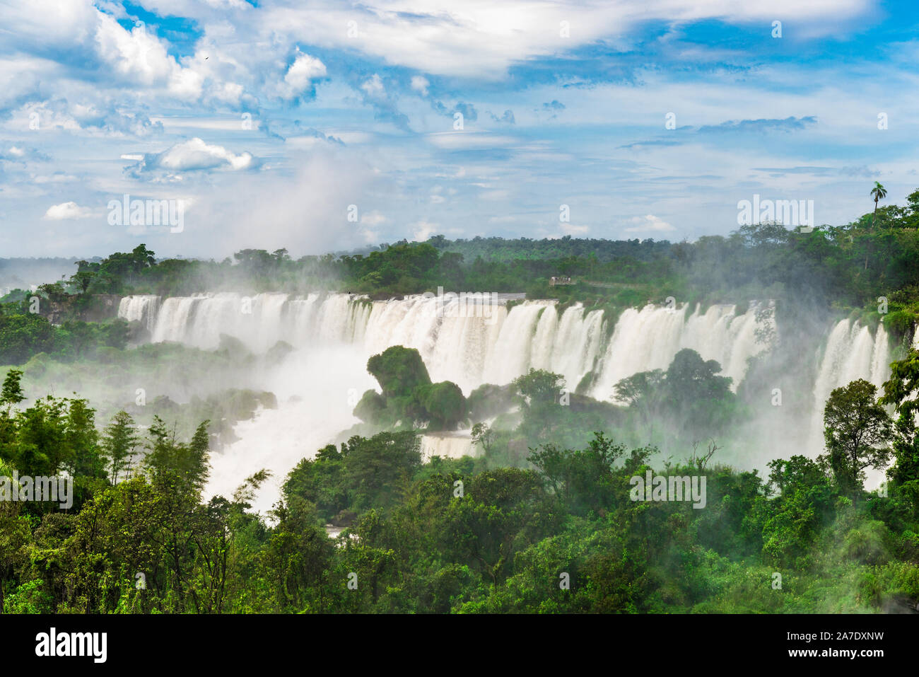 Wide angle landscape of Iguazu falls waterfalls. Photo from Argentinian ...