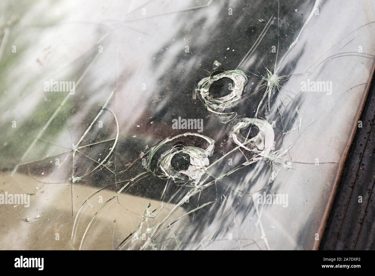 Cracked broken car windshield. Smashed windscreen of a car, damaged ...