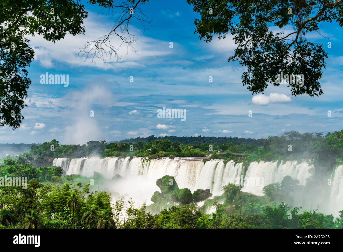 Wide angle landscape of Iguazu falls waterfalls. Photo from Argentinian ...
