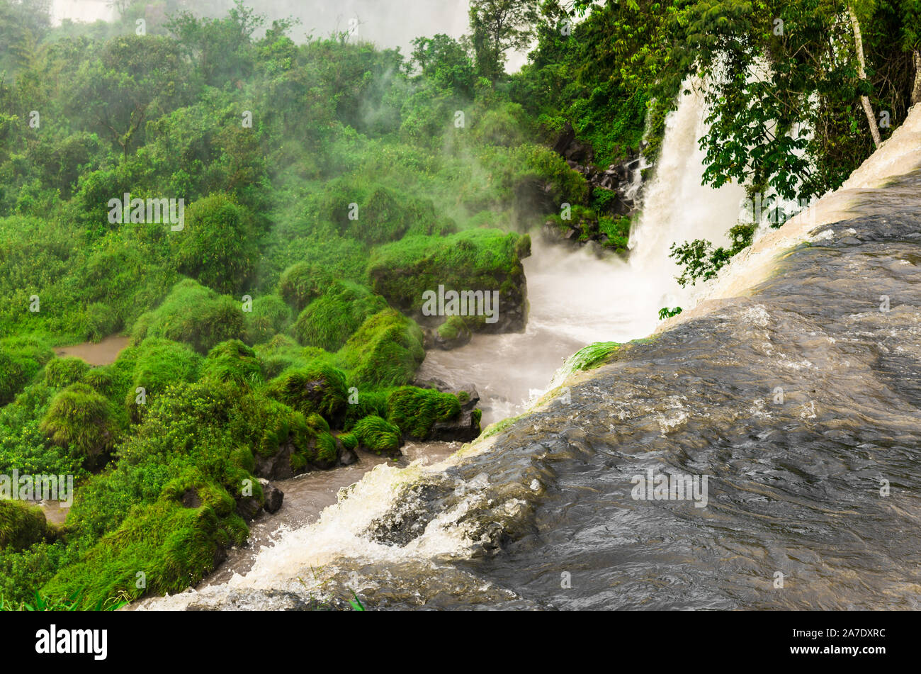 Wide angle landscape of Iguazu falls waterfalls. Photo from Argentinian ...
