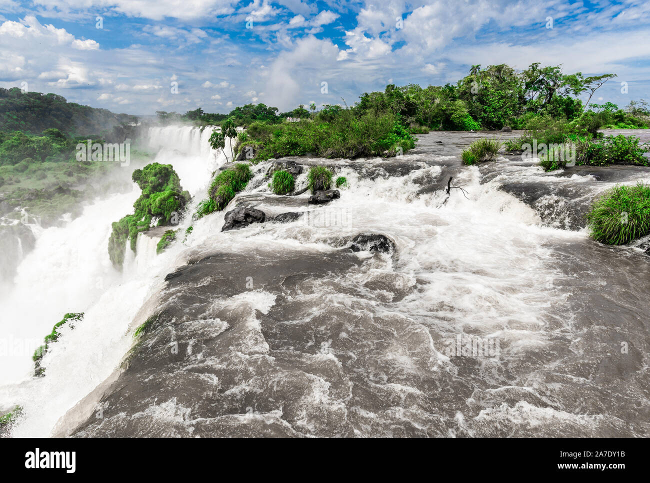 Wide angle landscape of Iguazu falls waterfalls. Photo from Argentinian ...