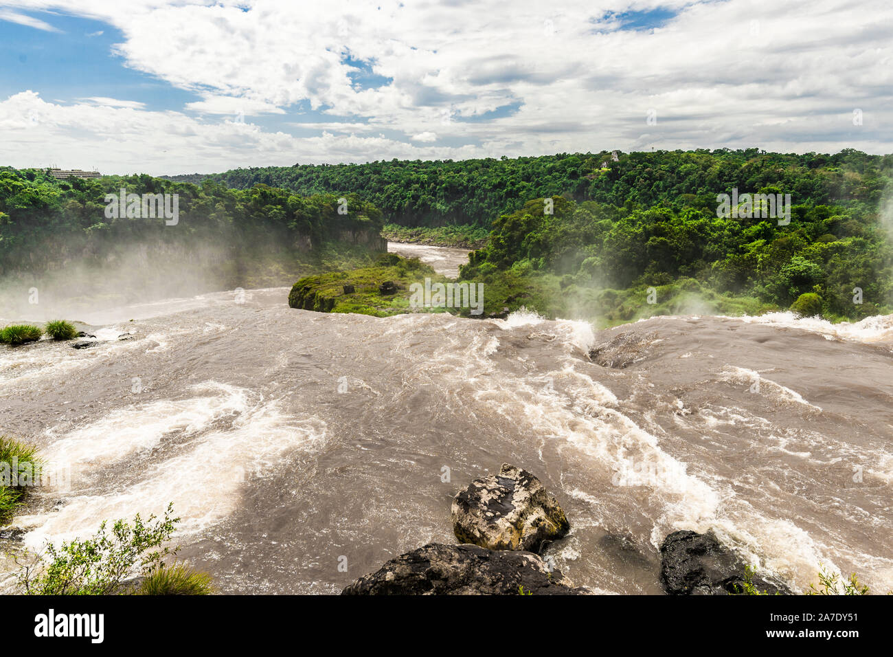 Wide angle landscape of Iguazu falls waterfalls. Photo from Argentinian ...
