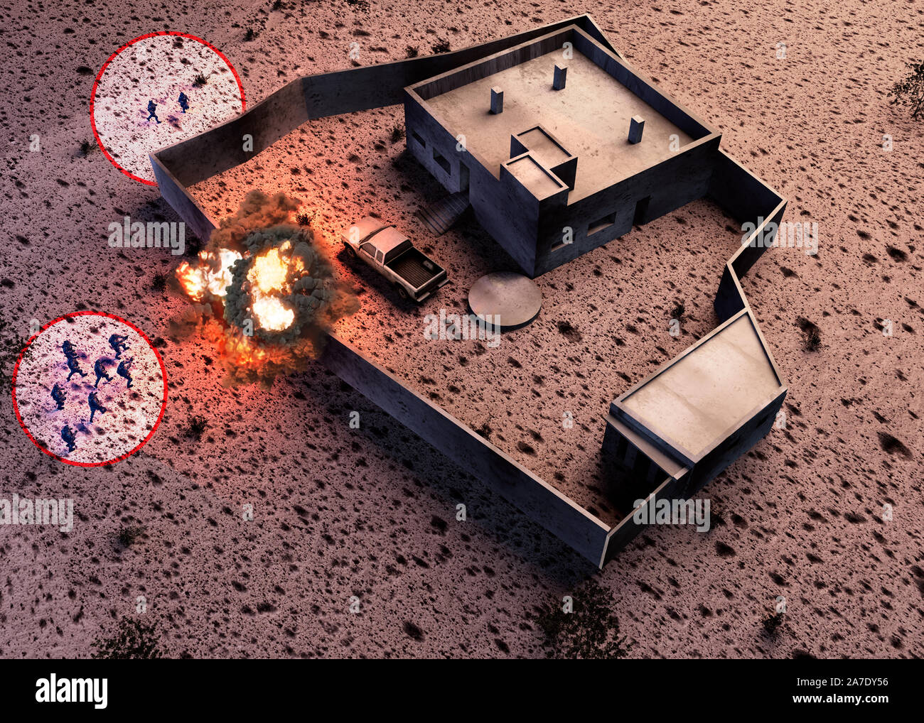 Raid on Al-Baghdadi compound in Barisha, Syria. 3d render. Secret ...