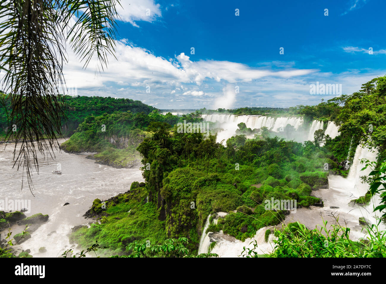 Wide angle landscape of Iguazu falls waterfalls. Photo from Argentinian ...