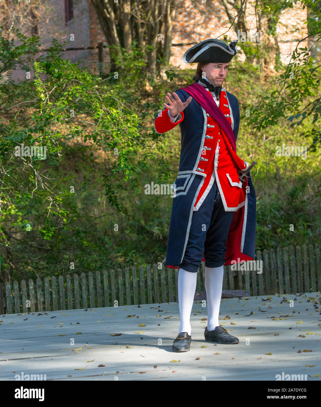 Young George Washington on stage at Colonial Williamsburg, Virginia. In ...