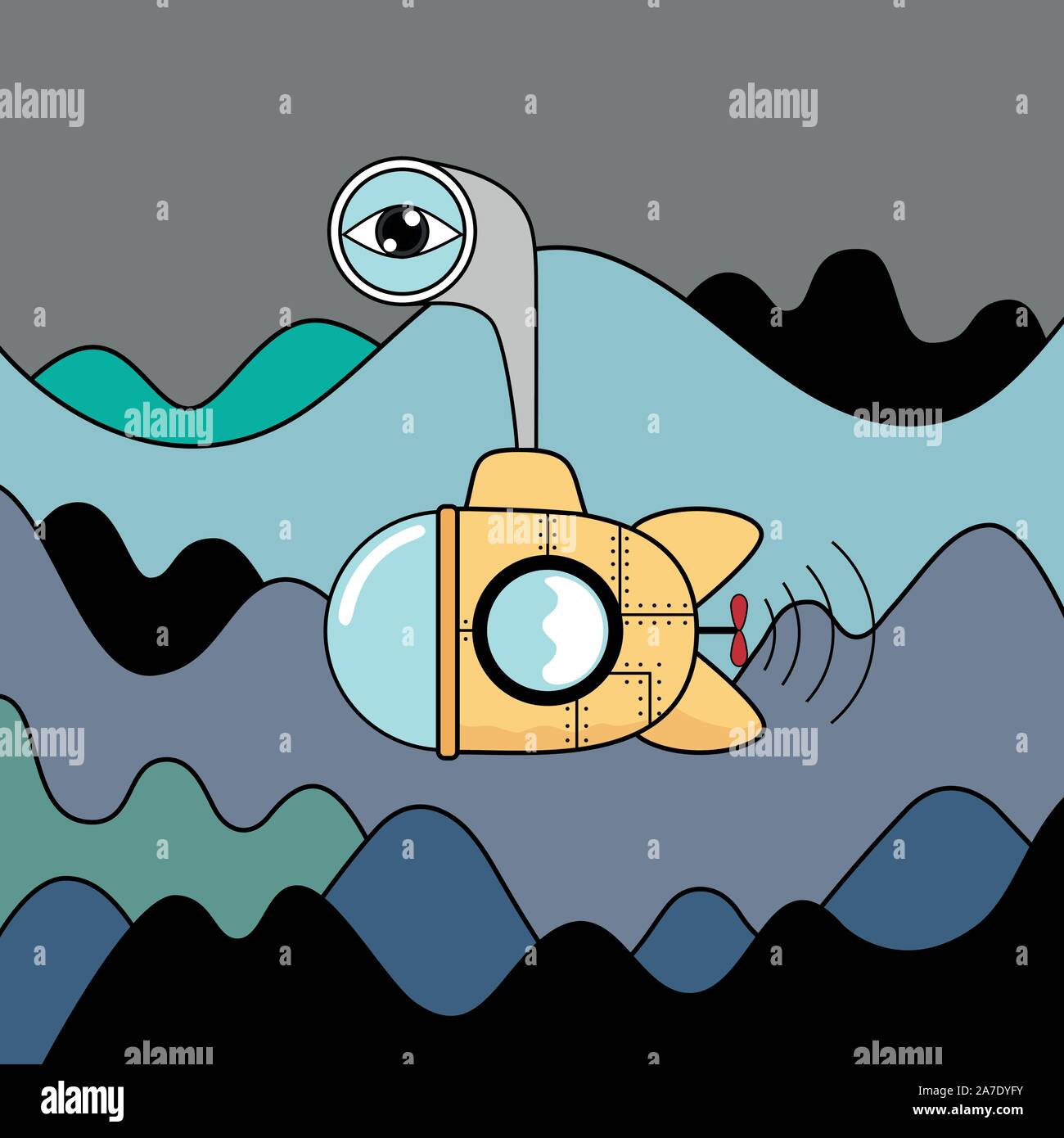 Yellow Submarine Periscope Underwater Stock Vector Stock Submarine ...