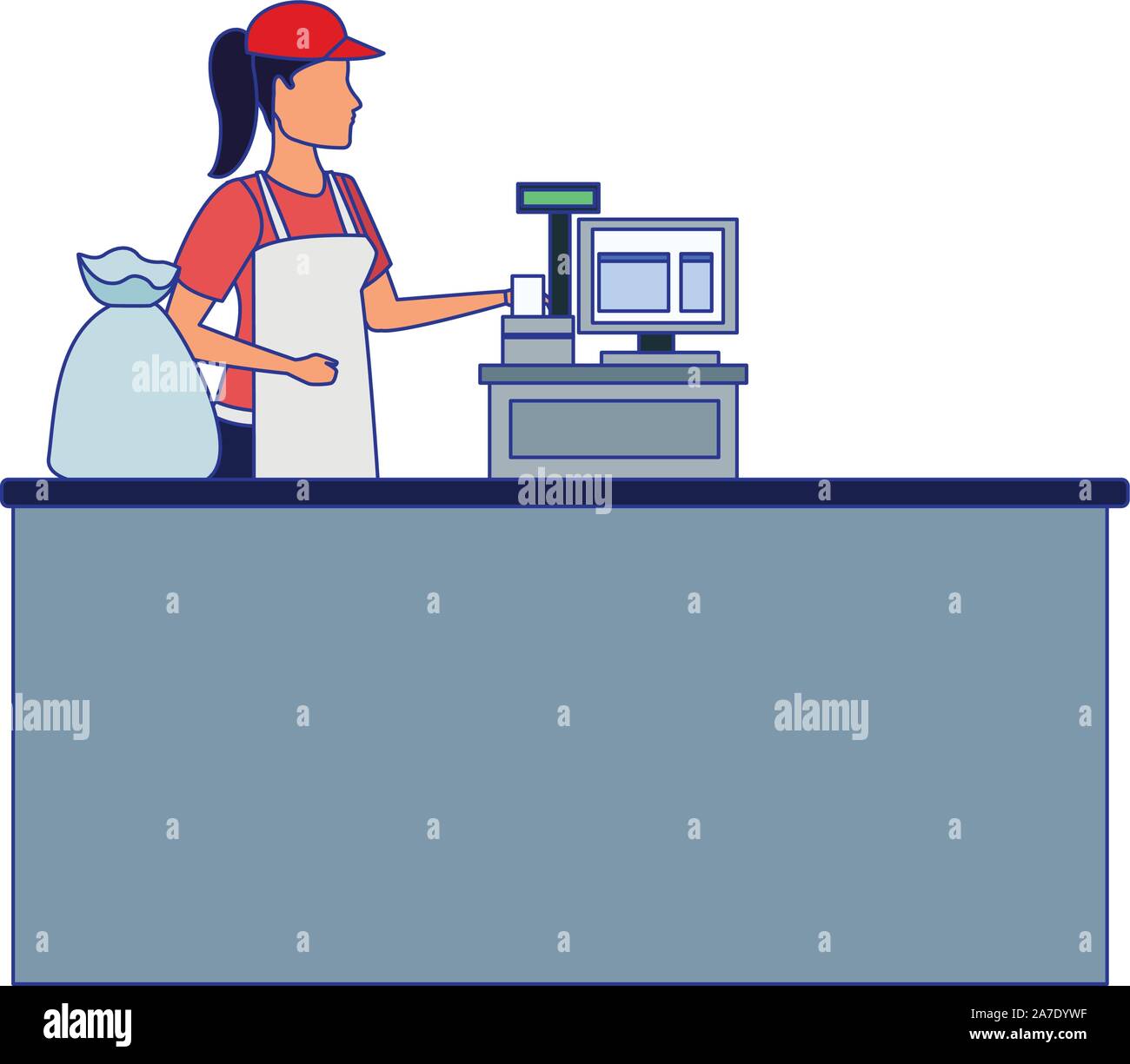 woman cashier in the cash icon, flat design Stock Vector Image & Art ...