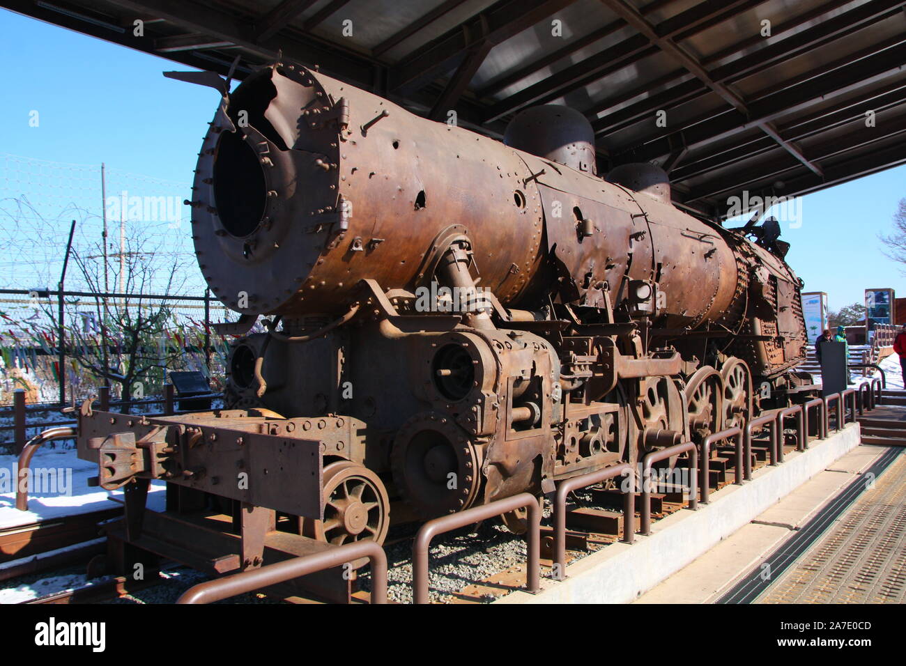 Old steam locomotive, served in Korean war, Panmunjom, South Korea, DMZ ...