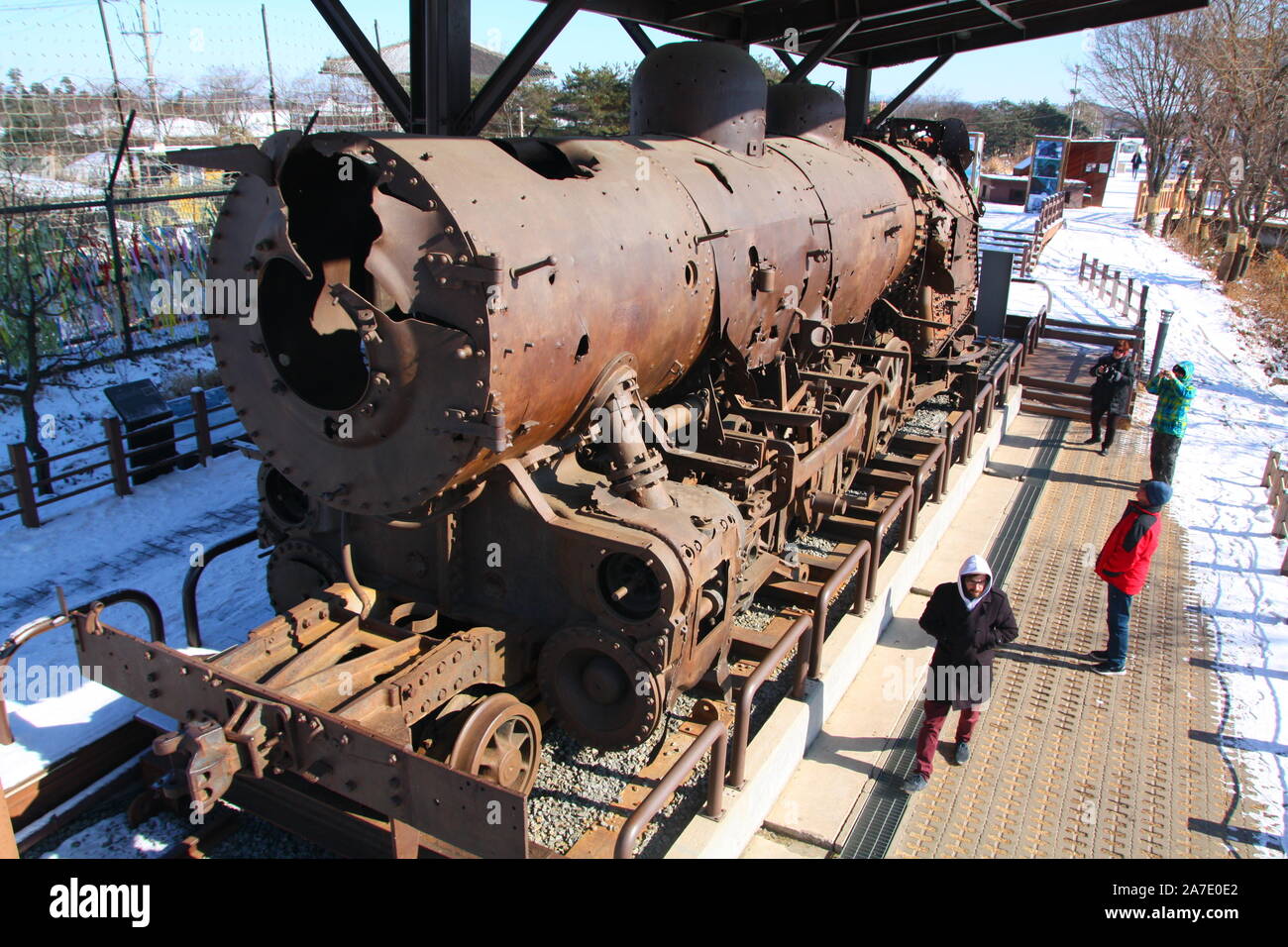 Old steam locomotive, served in Korean war, Panmunjom, South Korea, DMZ ...