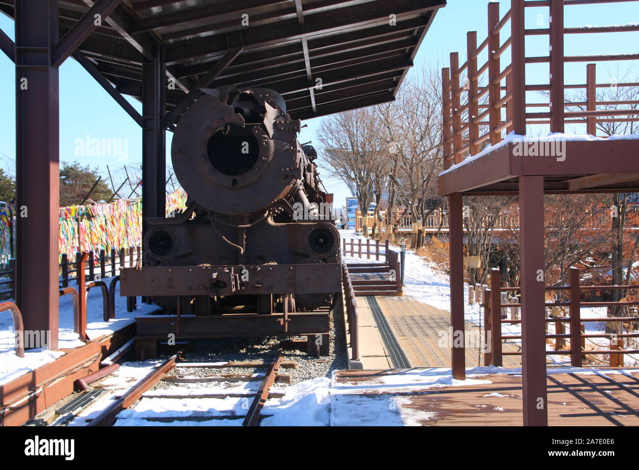 Old steam locomotive, served in Korean war, Panmunjom, South Korea, DMZ ...