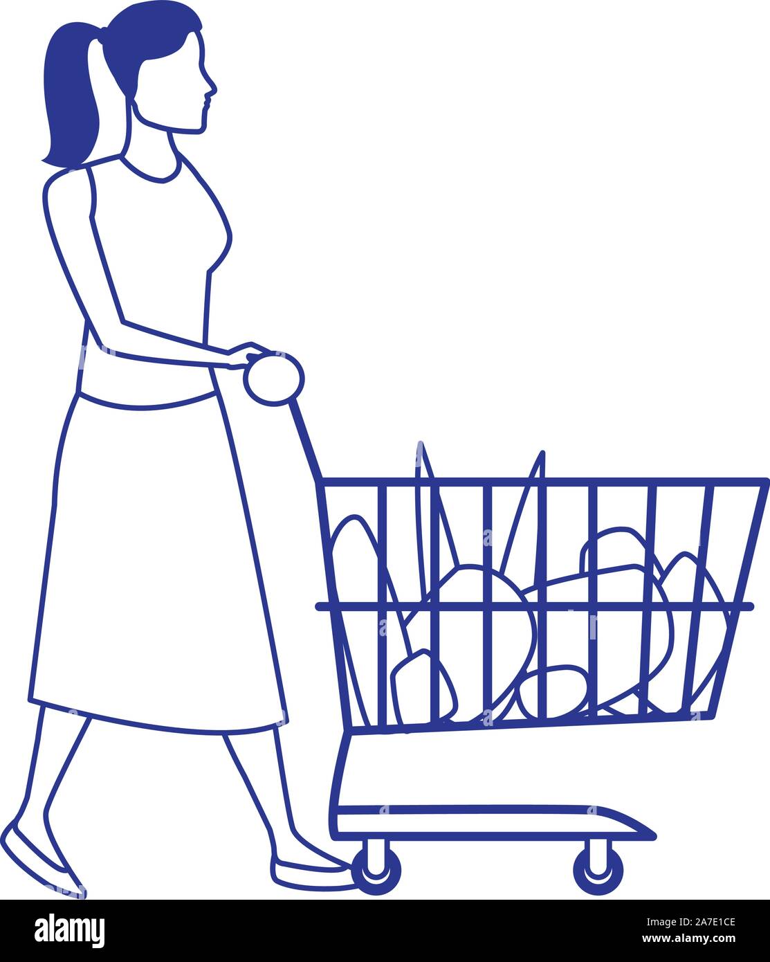 avatar woman with supermarket cart with groceries, flat design Stock ...