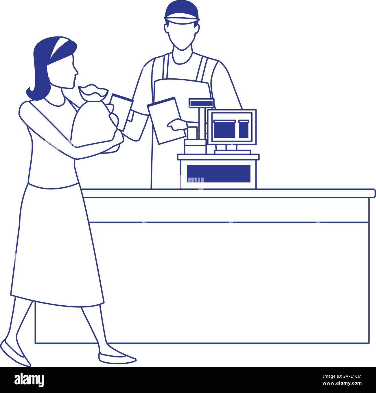 man cashier in the cash with customer with supermarket bags Stock ...