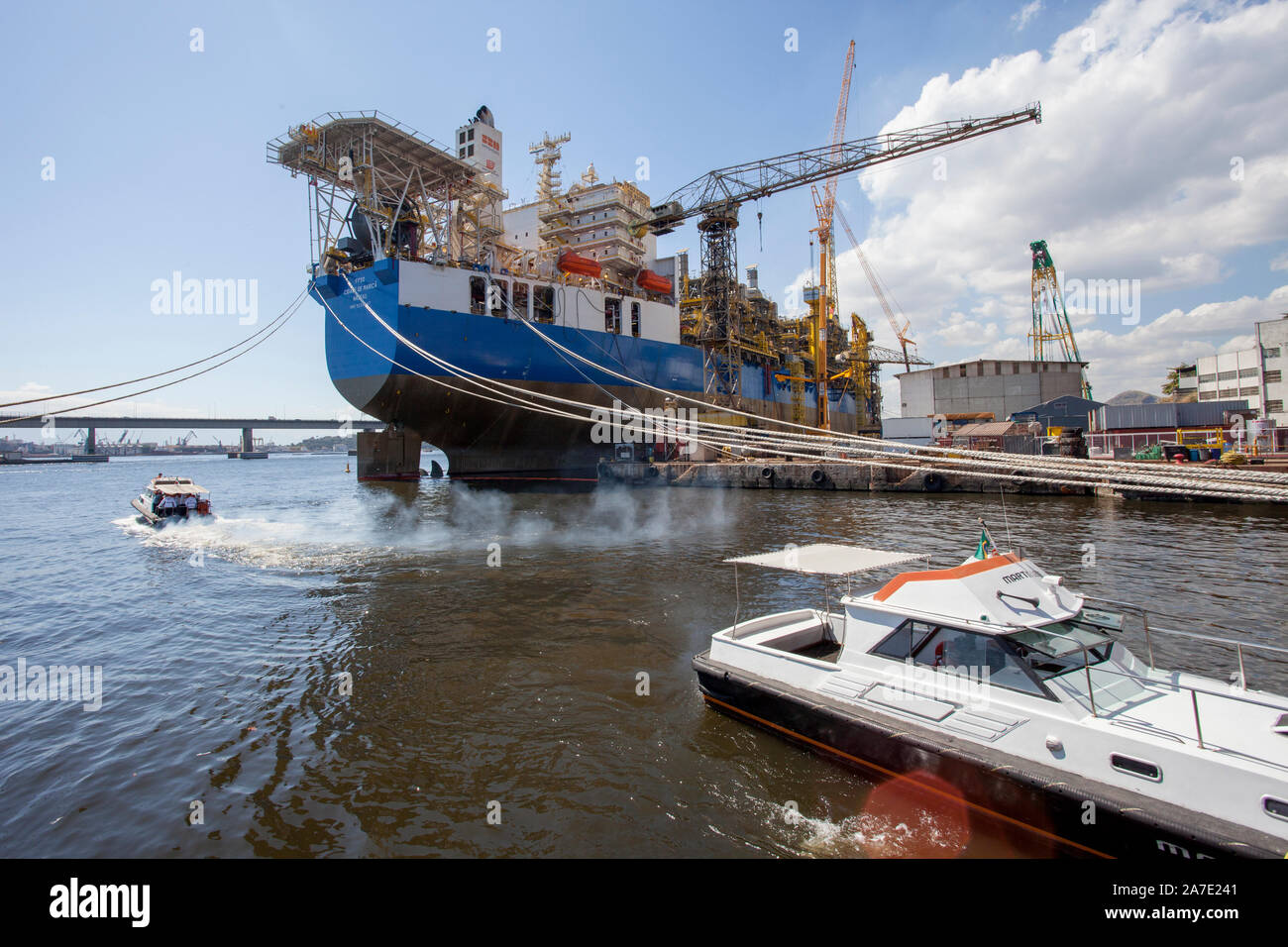 Shipyard in the bay of Rio de Janeiro for the assembly of large oil and ...