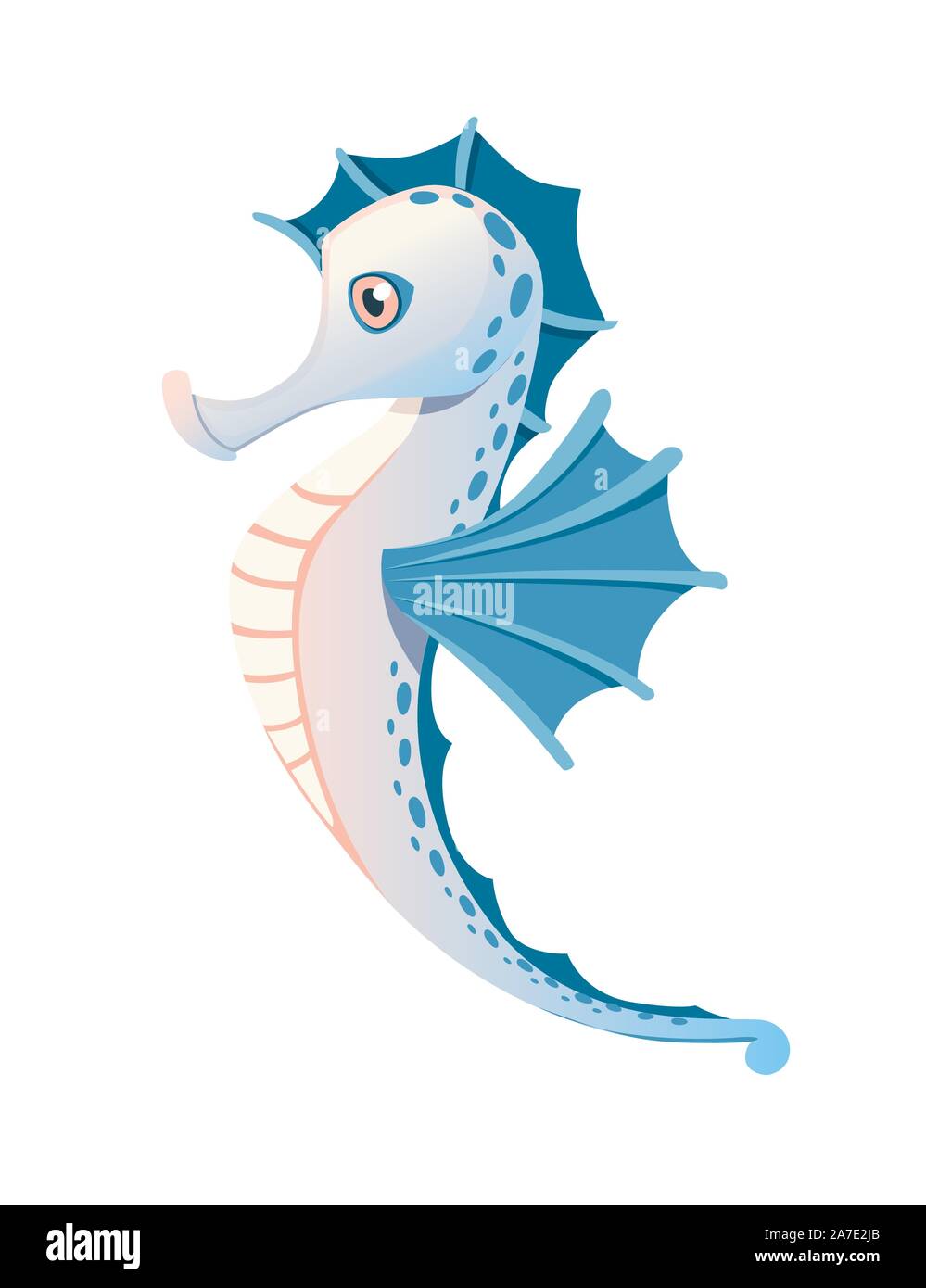 Cute adorable blue seahorse cartoon sea animal design flat vector ...