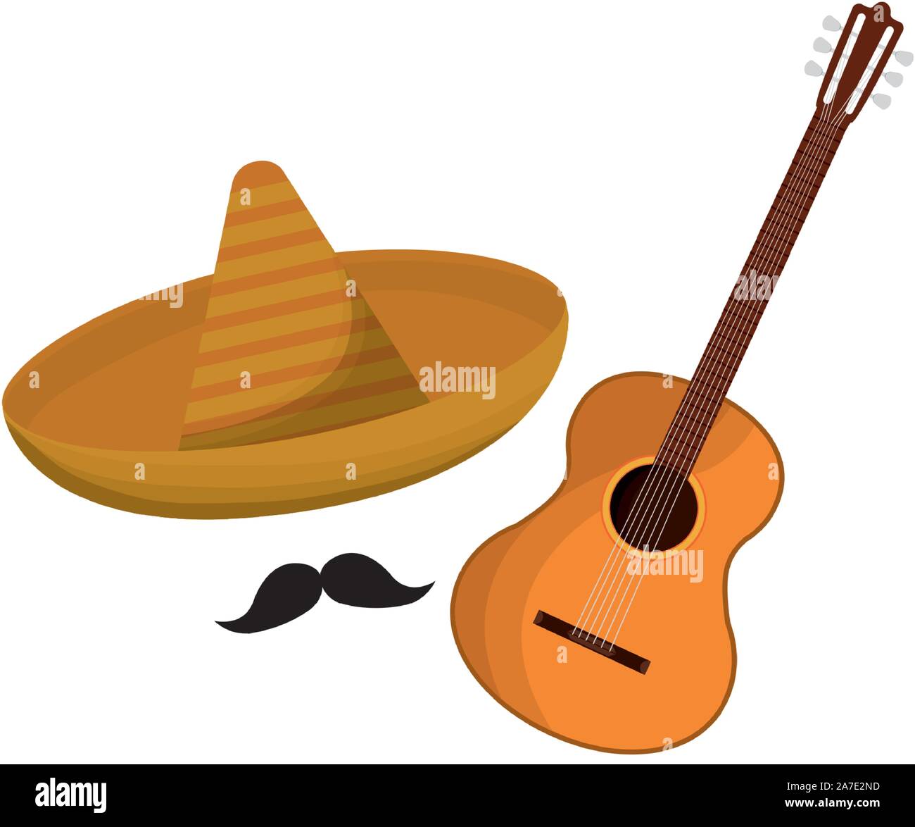 guitar with hat and moustache mexican vector illustration design Stock ...