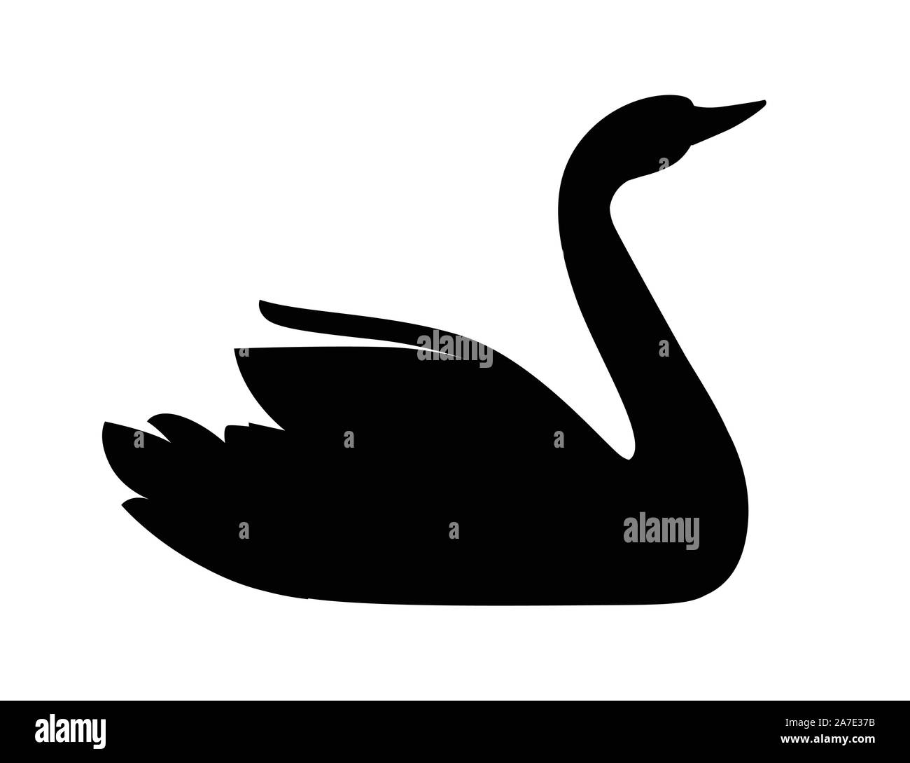 Black silhouette swan largest flying bird swim on water cartoon animal ...