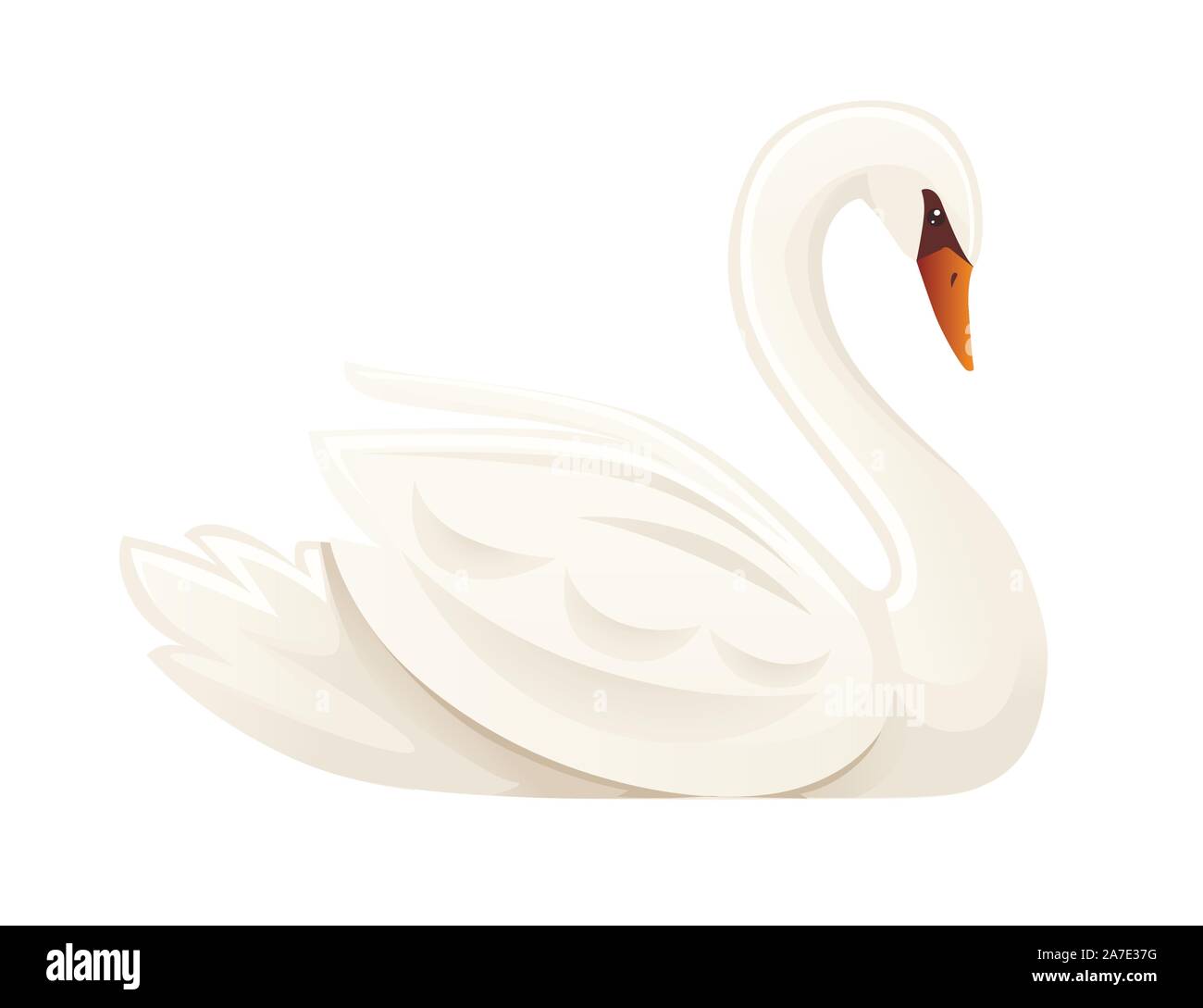 White swan largest flying bird swim on water cartoon animal design flat ...