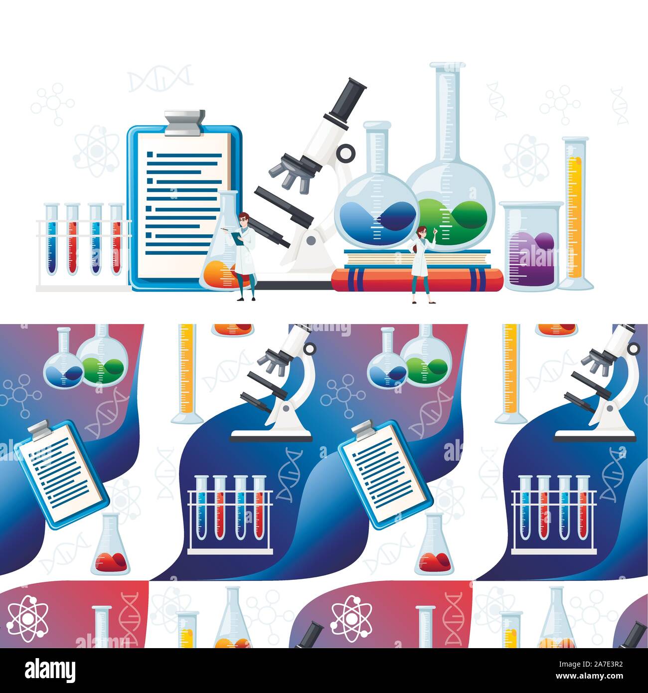 Chemistry laboratory abstract design with big equipment and little ...