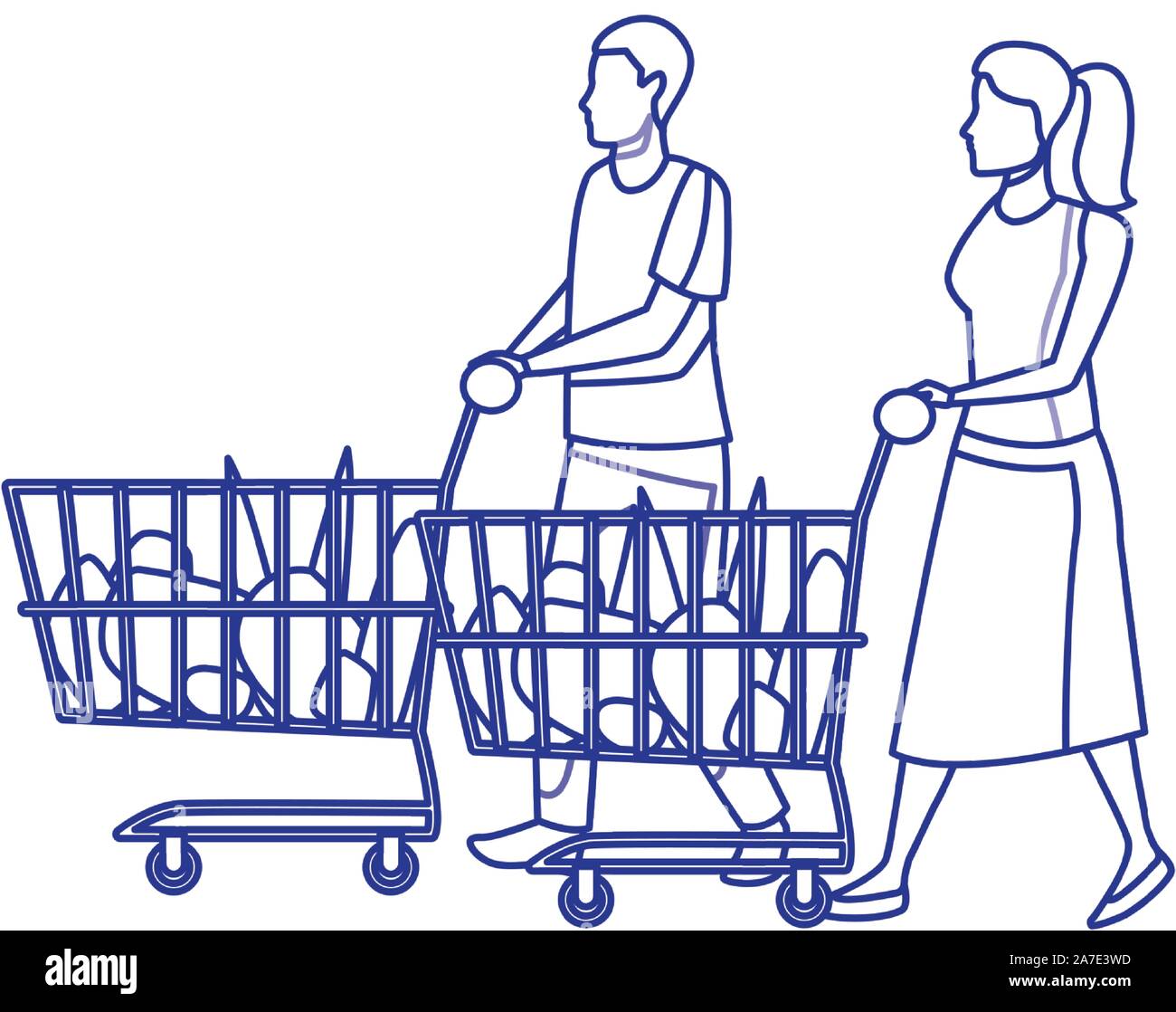 avatar man and woman with supermarket carts, flat design Stock Vector ...