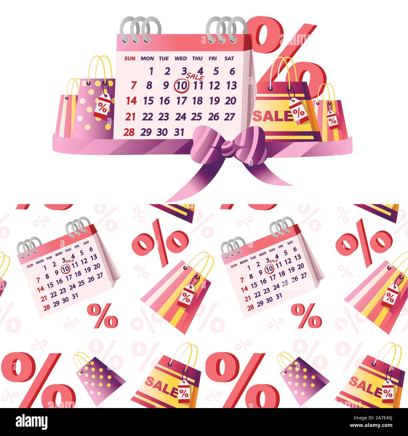 Table calendar with SALES date shopping bags and percentage symbol sale ...