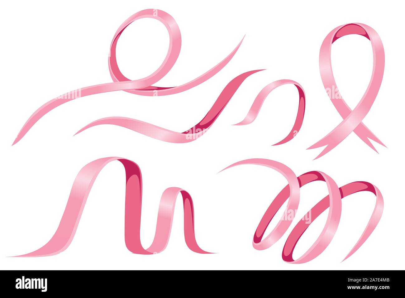 Set of pink glossy ribbon flat vector illustration isolated on white ...