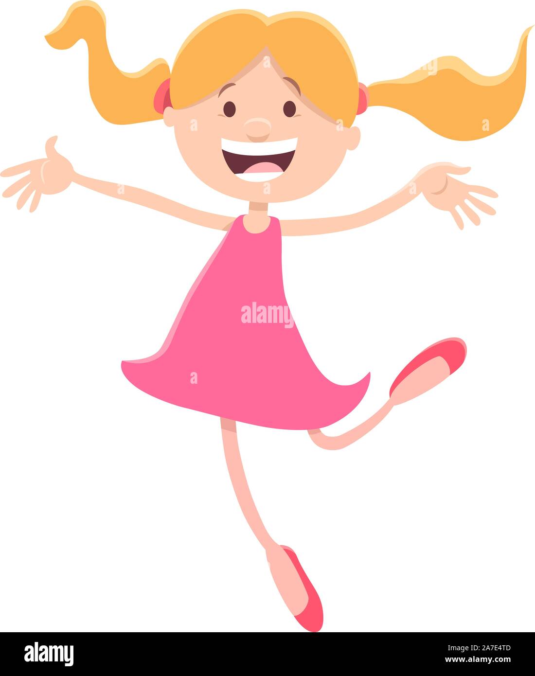 Cartoon Illustration of Happy Elementary Age or Teen Girl Comic ...