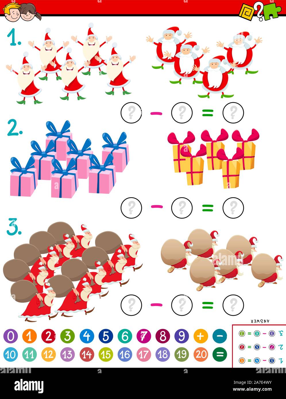 Cartoon Illustration of Educational Mathematical Addition Puzzle Task ...