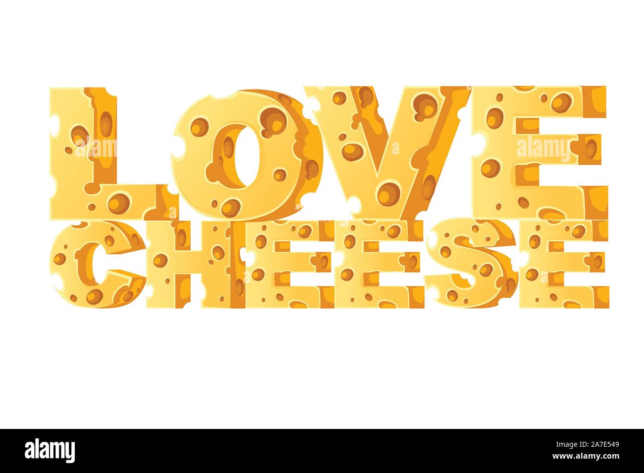 Concept LOVE CHEESE word food style letters flat vector illustration on ...