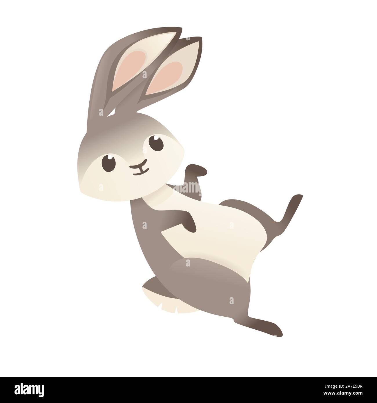 Cute grey rabbit cartoon animal design flat vector illustration ...