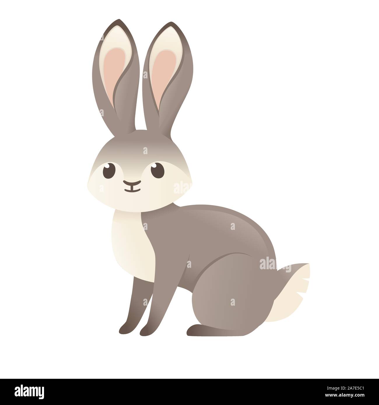 Cute grey rabbit sitting on ground cartoon animal design flat vector ...