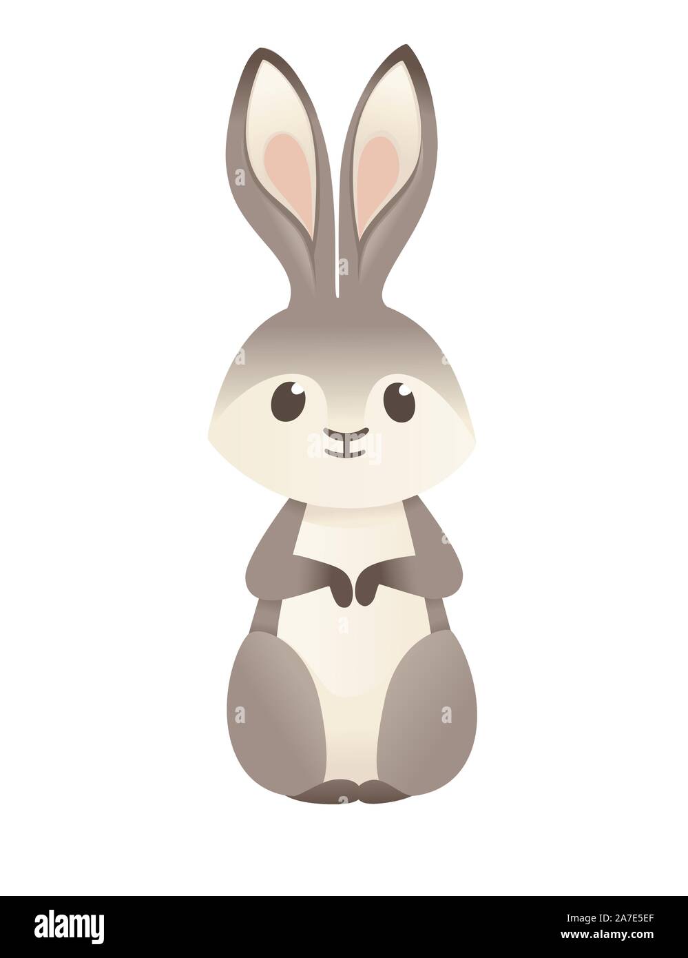 Cute grey rabbit sitting on ground cartoon animal design flat vector ...