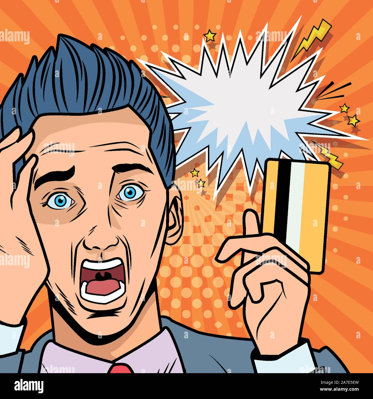 businessman stressed with credit card pop art style character Stock ...