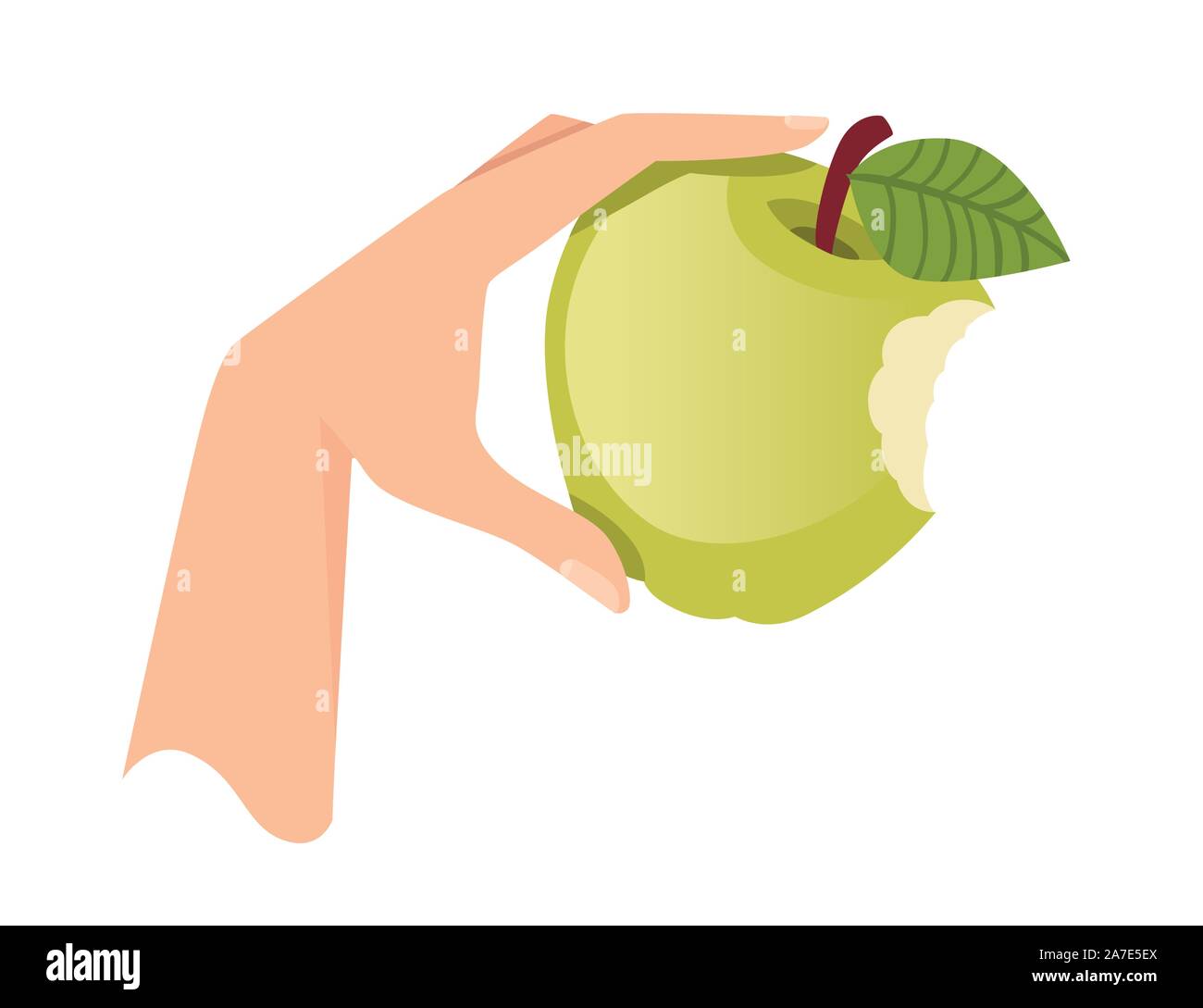 Hand hold the green bitten apple flat vector illustration isolated on ...