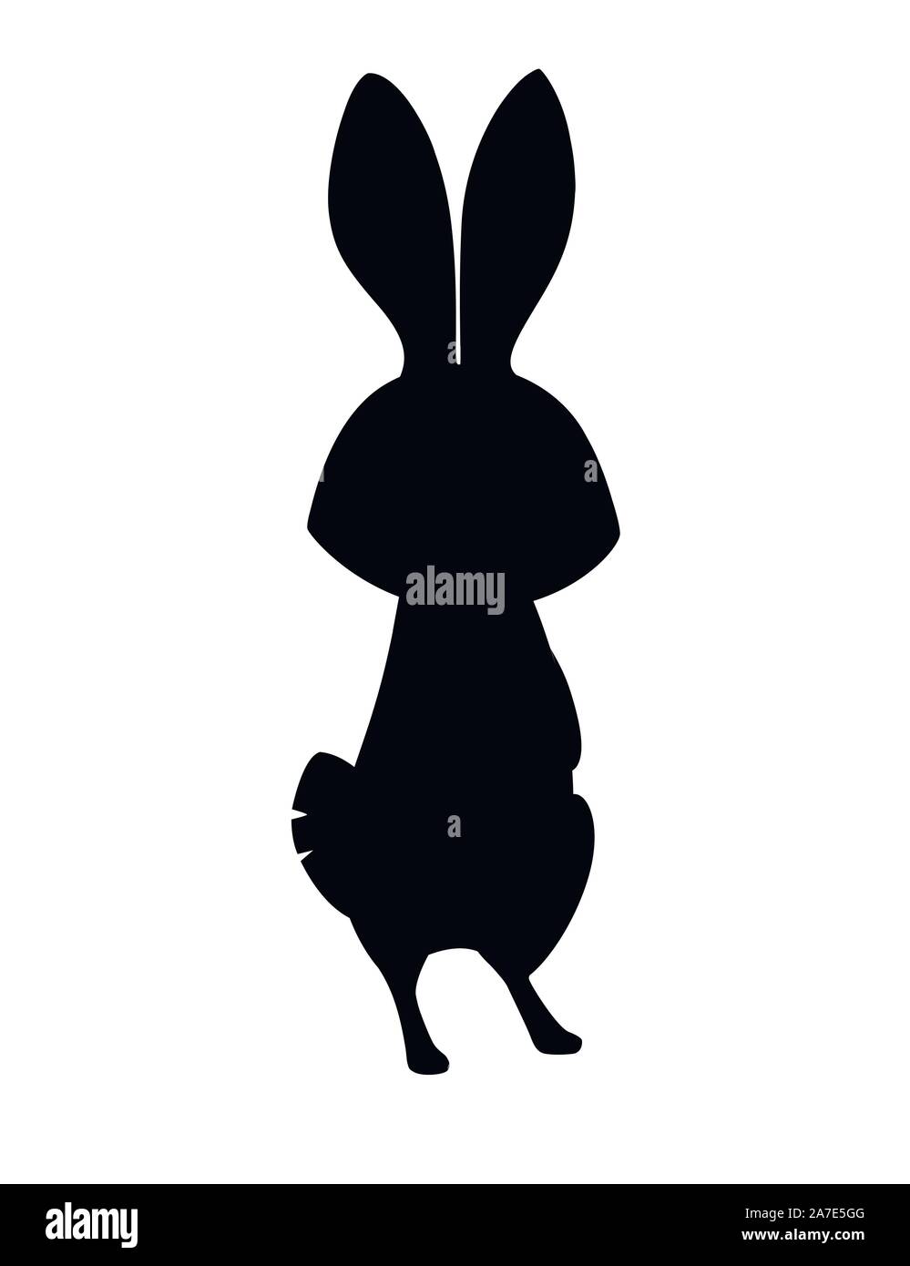 Black silhouette cute grey rabbit stand on two legs and looking forward ...