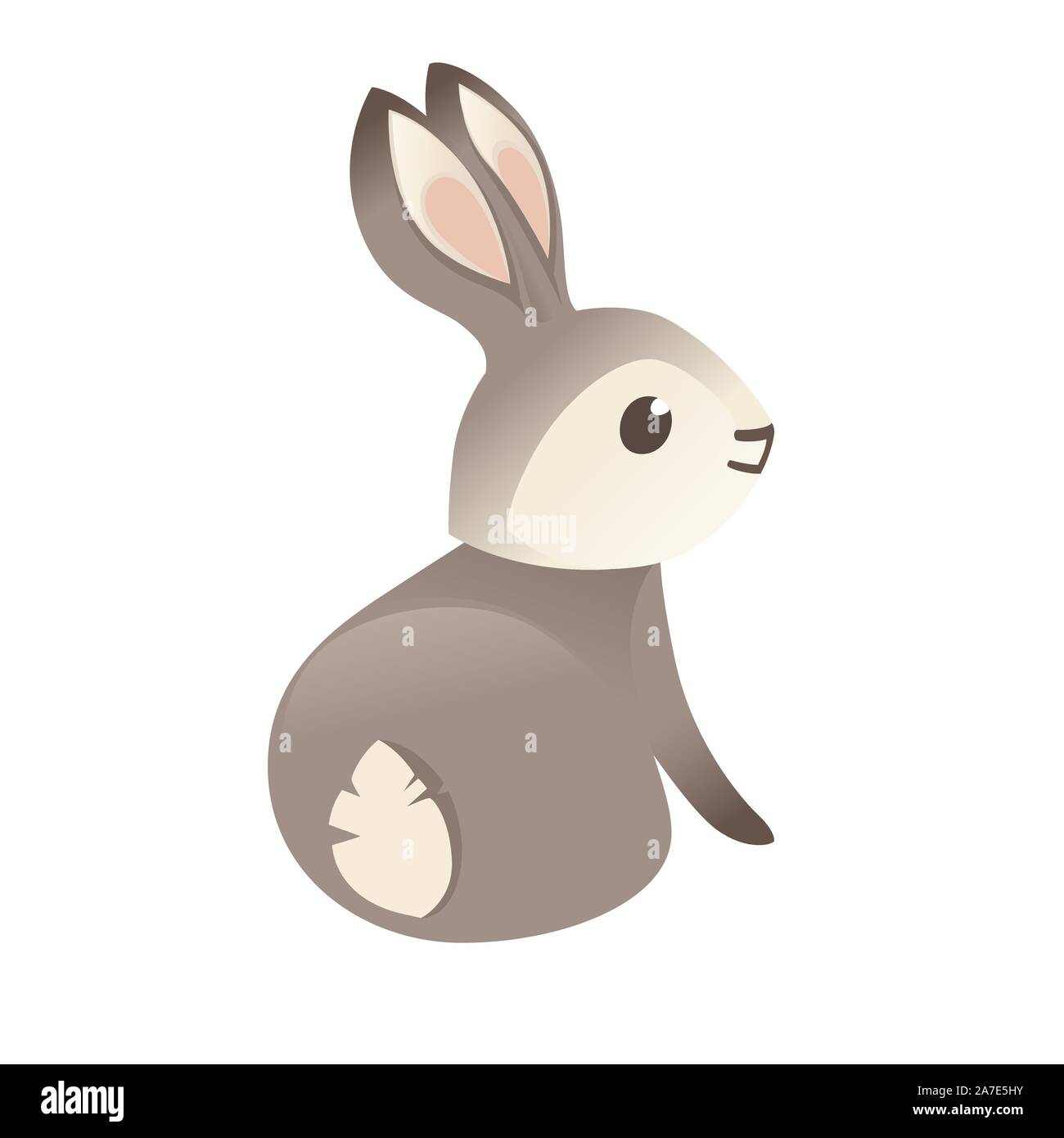 Cute grey rabbit sitting on ground cartoon animal design flat vector ...