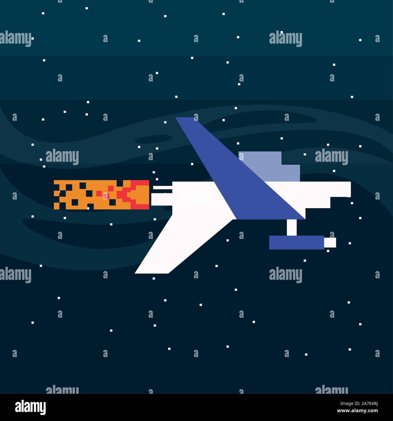 video game spaceship flying in pixelated scene Stock Vector Image & Art ...
