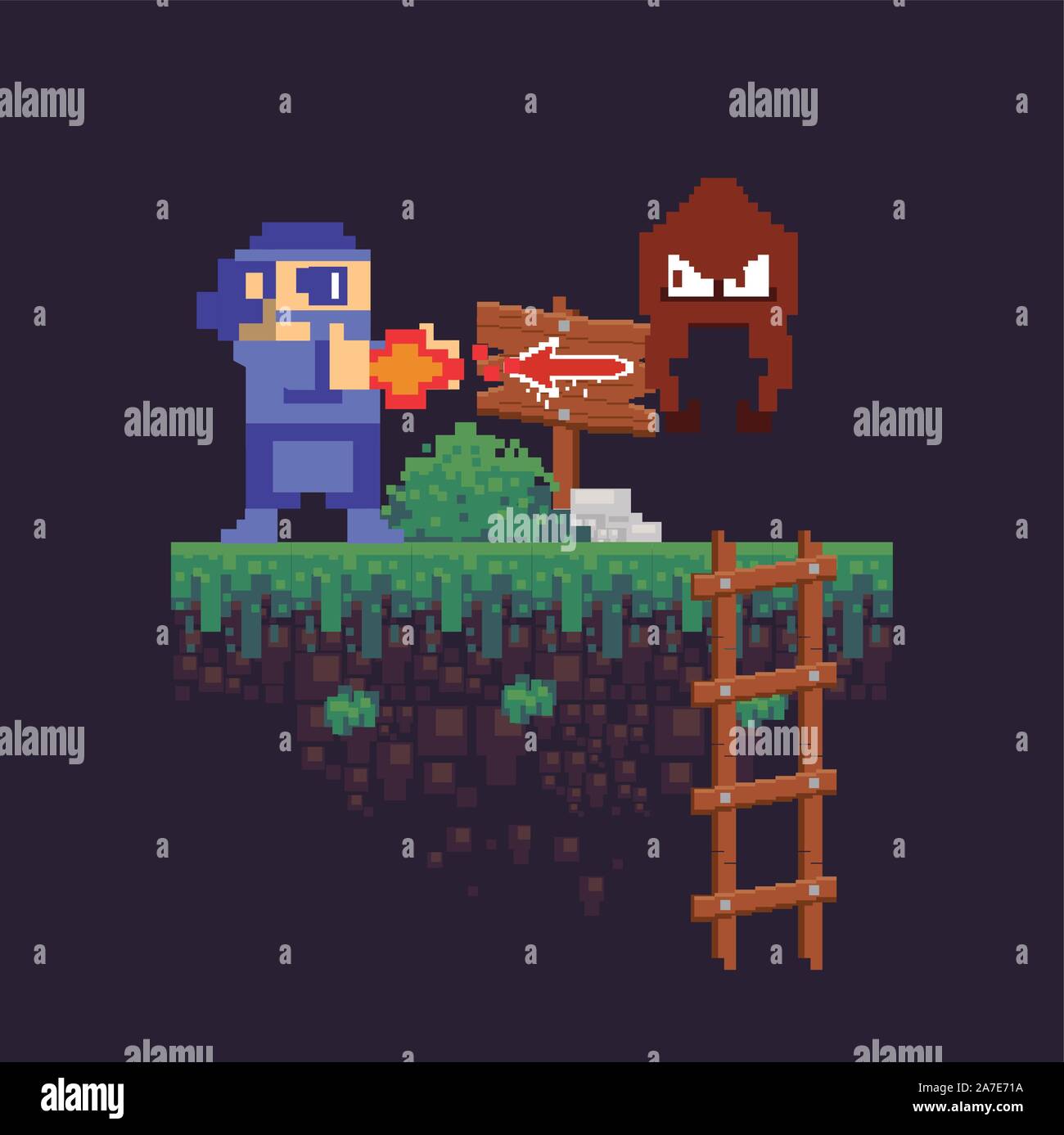 video game warrior shooting in pixelated scene Stock Vector Image & Art ...