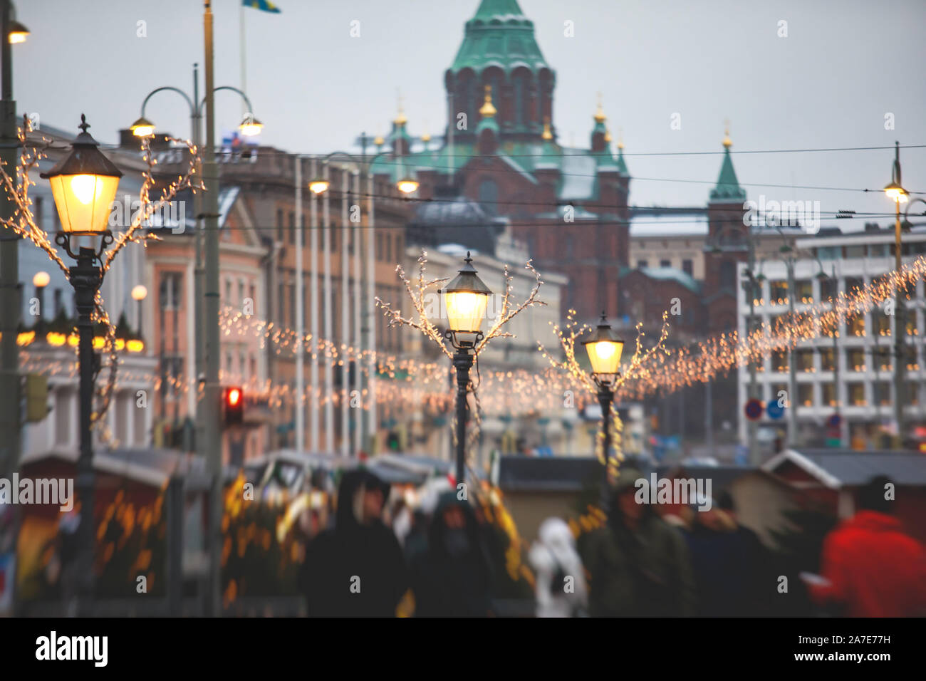 Christmas decorations in the historical center streets of Helsinki ...