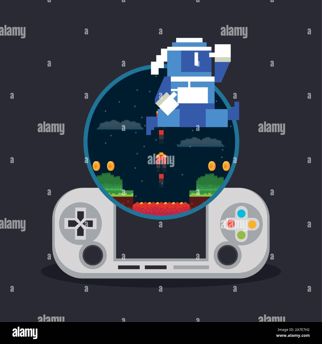 video game pixelated handle console with warrior jump Stock Vector ...