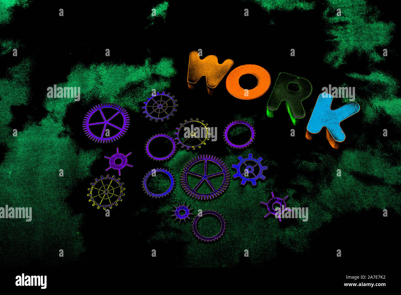 Work wording and wooden cogwheels as industry mechanism concept Stock ...