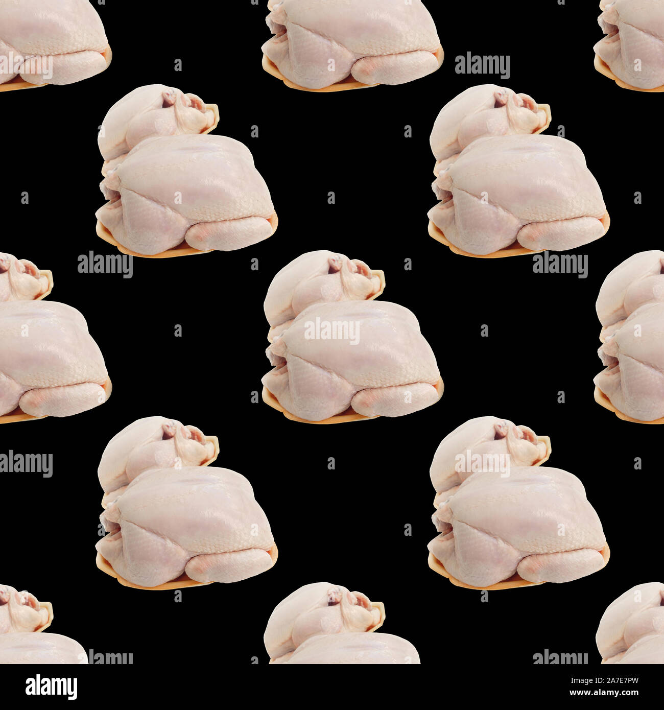 Decapitated peeled chicken carcass for frying close-up on the table in ...