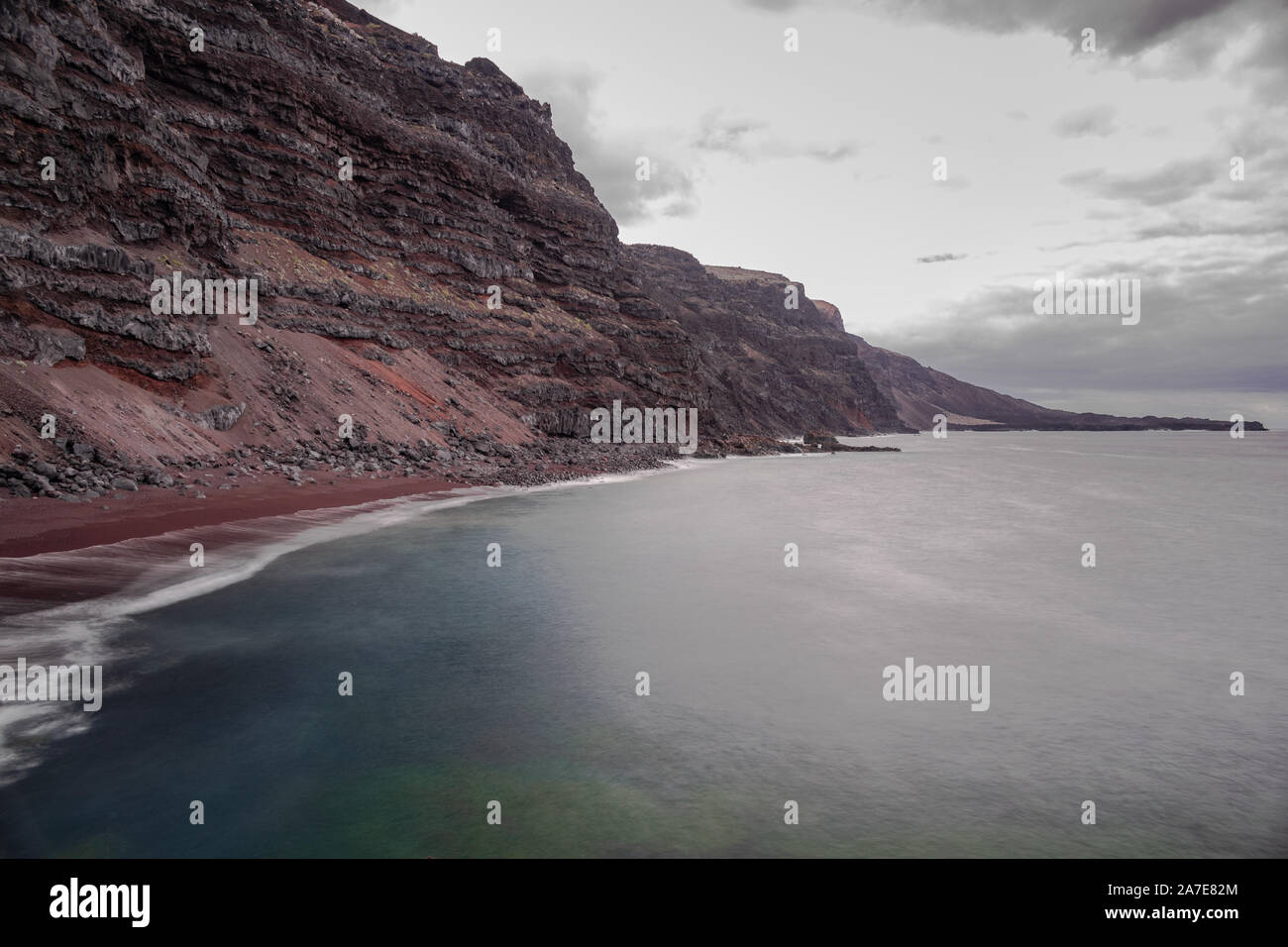 Verodal beach, red volcanic sand beach, long exposure photography, grey ...