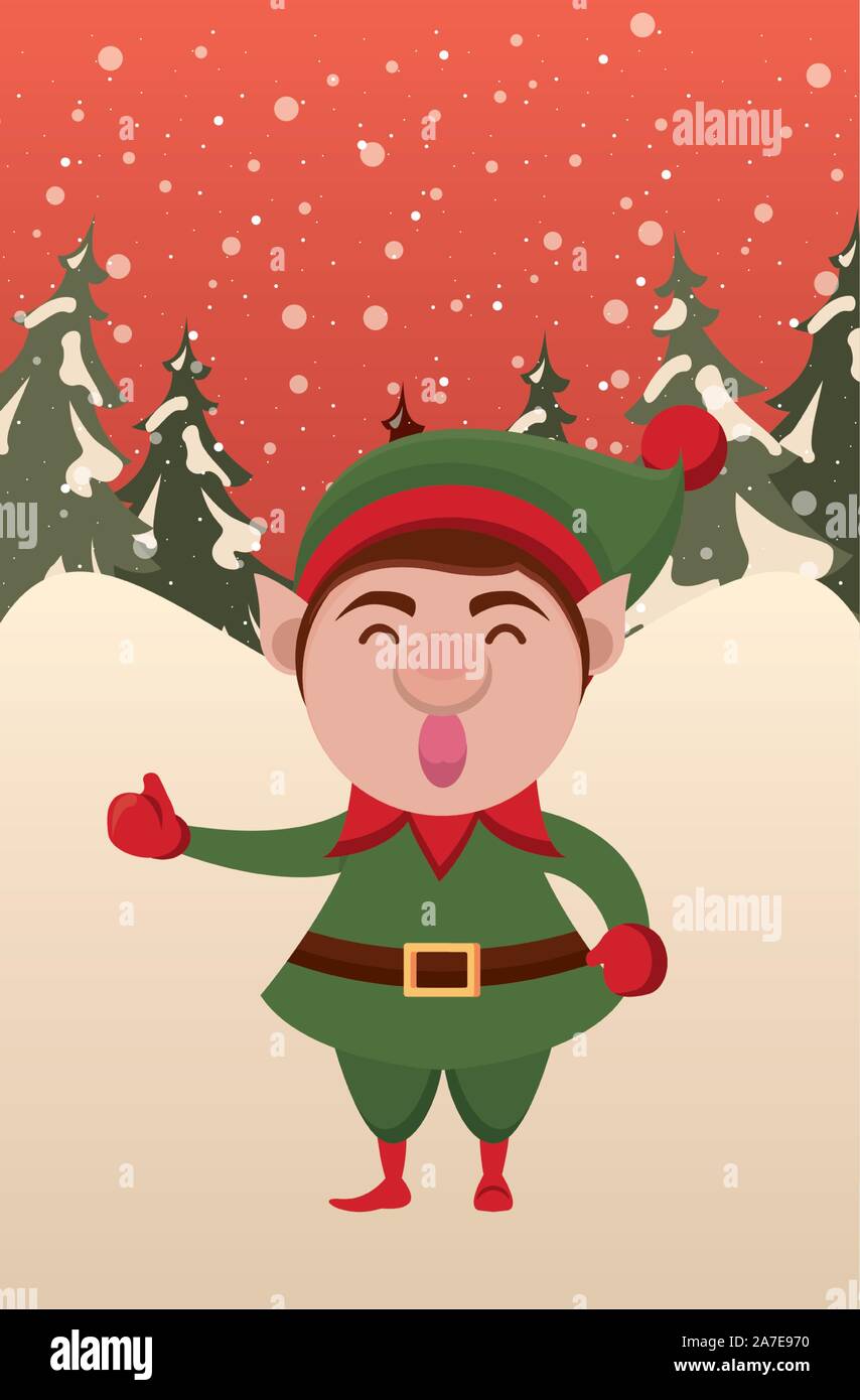 christmas snowscape scene with cute elf character Stock Vector Image ...
