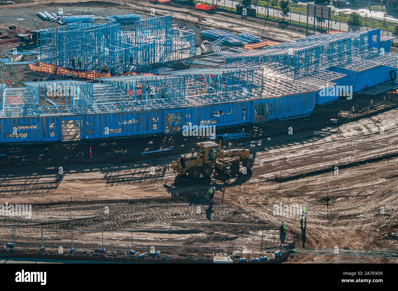 Aerial view over Canberra, ACT, Australia of housing construction ...